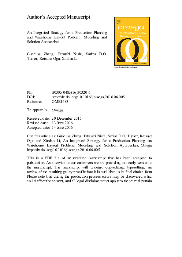 (PDF) An integrated strategy for a production planning and warehouse ... (PDF) An integrated strategy for a production planning and warehouse ...