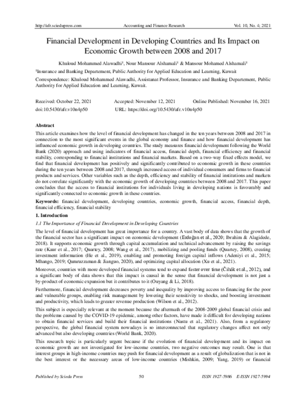 (PDF) Financial Development in Developing Countries and Its Impact on ...