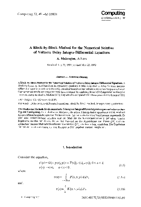 (PDF) A block-by-block method for the numerical solution of Volterra delay integro-differential ...