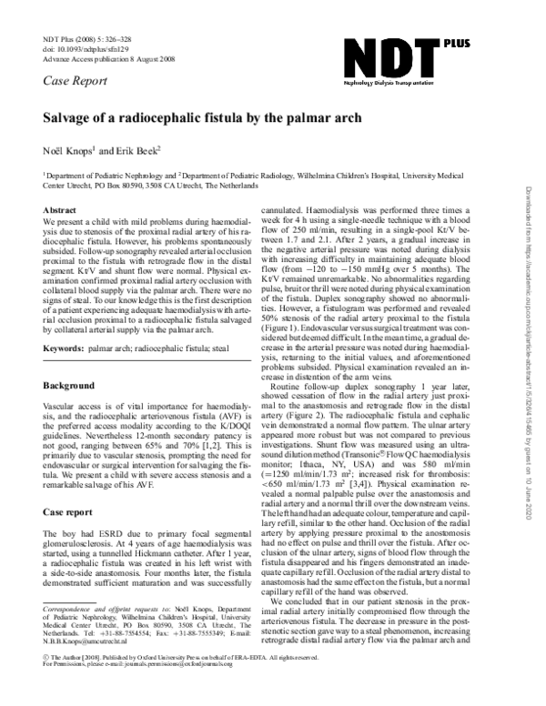 (PDF) Salvage of a radiocephalic fistula by the palmar arch