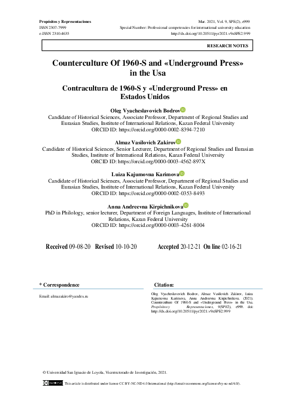 (PDF) Counterculture Of 1960-S and «Underground Press» in the Usa