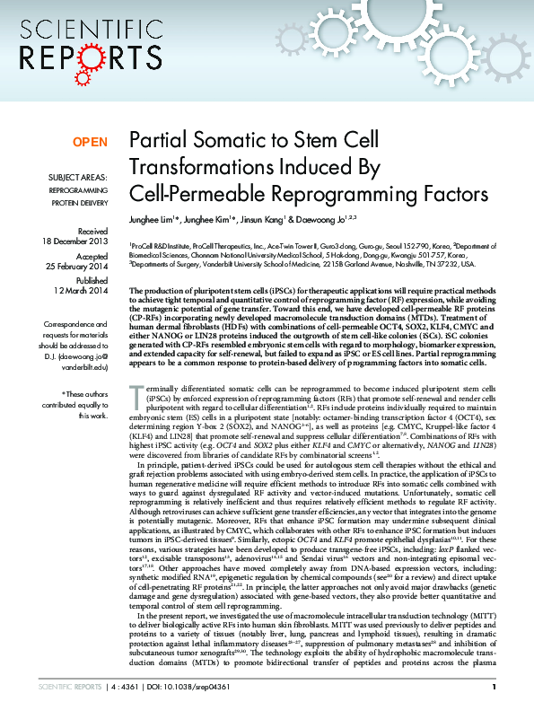 (PDF) Partial Somatic to Stem Cell Transformations Induced By Cell ...