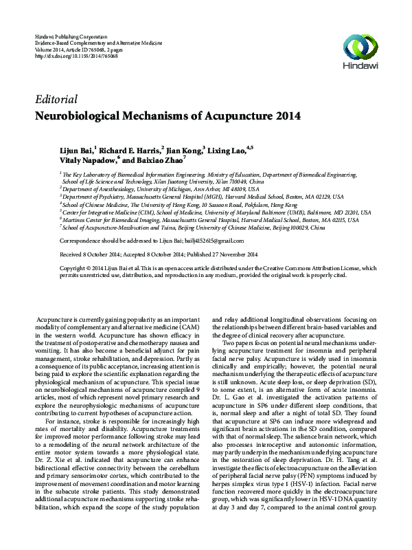 (PDF) Neurobiological Mechanisms of Acupuncture 2014