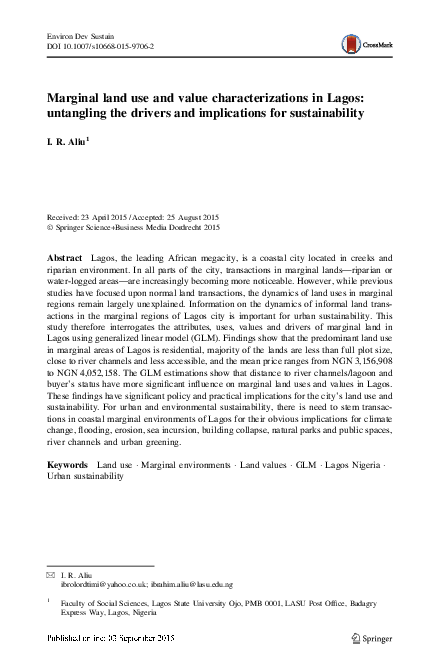 (PDF) Marginal land use and value characterizations in Lagos ...