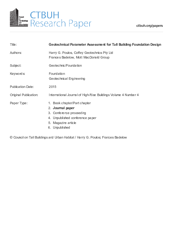 (PDF) Geotechnical Parameter Assessment for Tall Building Foundation Design