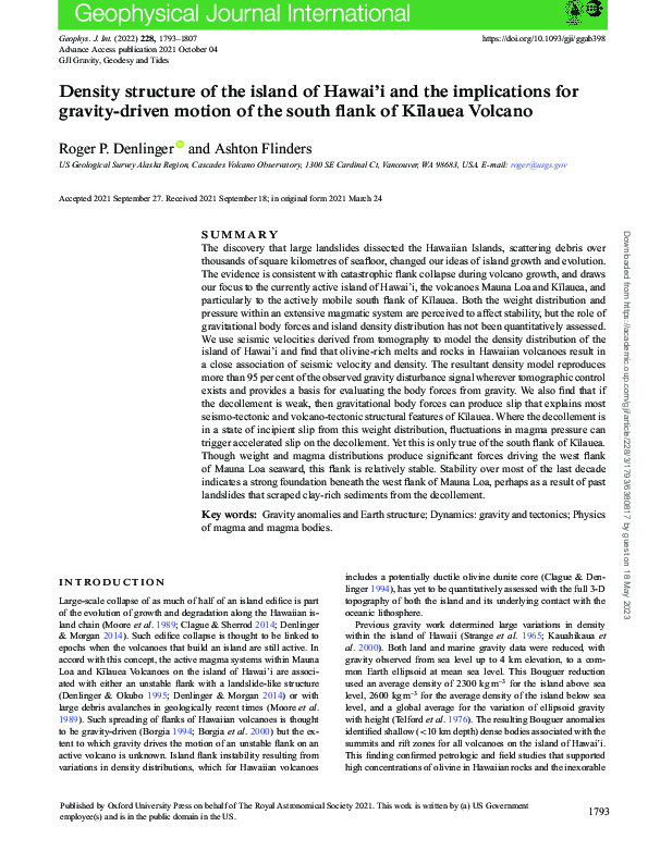 (PDF) Density structure of the island of Hawai'i and the implications ...