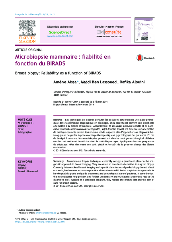 (PDF) Microbiopsie mammaire : fiabilité en fonction du BIRADS