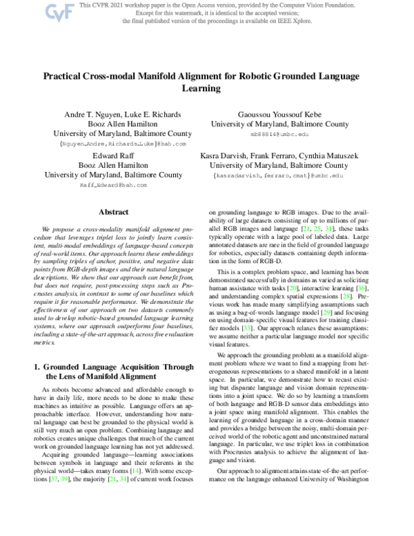 Pdf Practical Cross Modal Manifold Alignment For Robotic Grounded