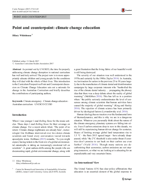 (PDF) Point and counterpoint: climate change education