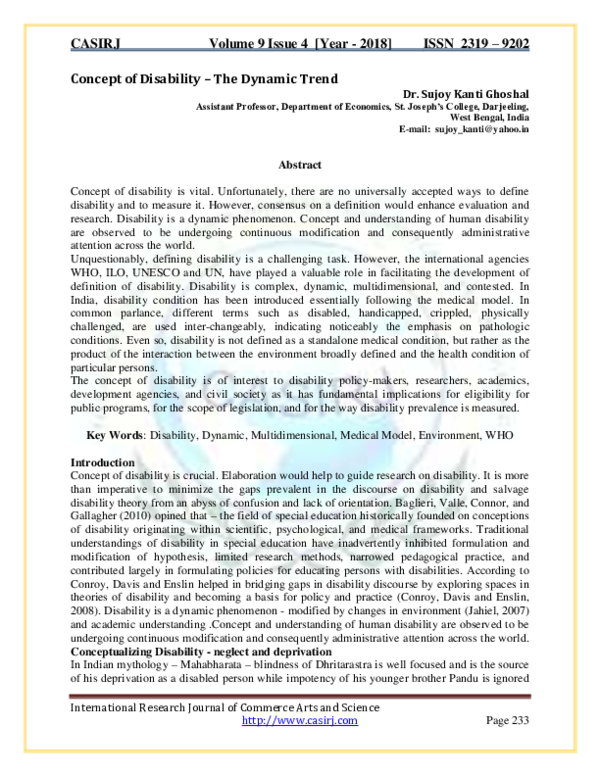 (PDF) Concept of Disability -The Dynamic Trend