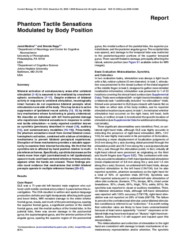 (PDF) Phantom Tactile Sensations Modulated by Body Position