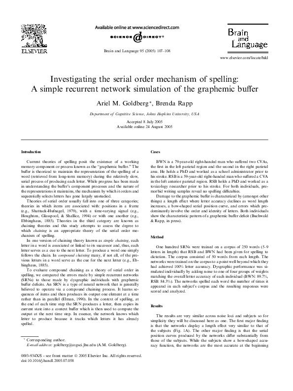 (PDF) Investigating the serial order mechanism of spelling: A simple ...