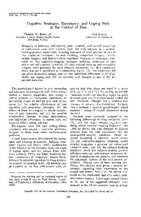 (PDF) Cognitive strategies, expectancy, and coping style in the control ...