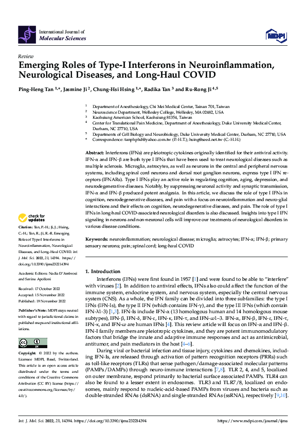 Pdf Emerging Roles Of Type I Interferons In Neuroinflammation
