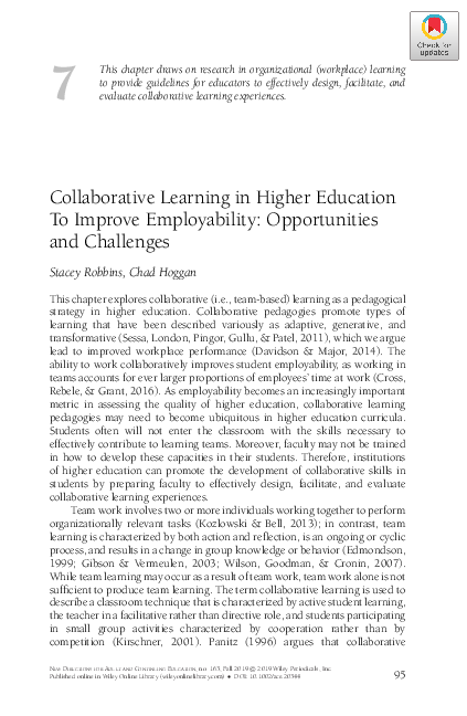 (PDF) Collaborative Learning in Higher Education To Improve Employability: Opportunities and ...