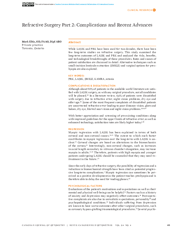 (PDF) Refractive Surgery: Part 2. Complications and recent advances