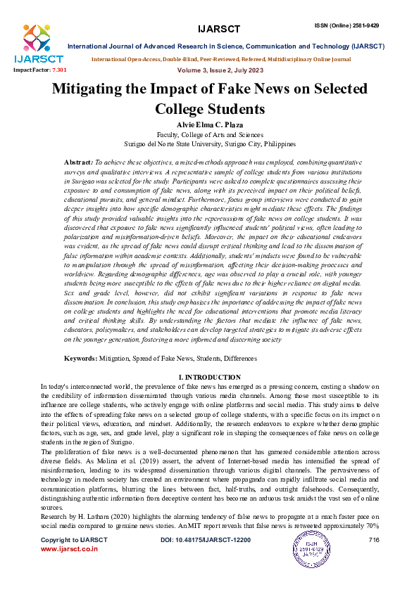 (PDF) Mitigating the Impact of Fake News on Selected College Students