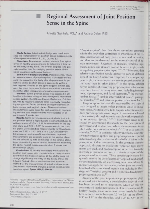 (PDF) Regional Assessment of Joint Position Sense in the Spine