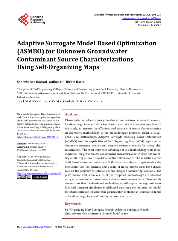 Pdf Adaptive Surrogate Model Based Optimization Asmbo For Unknown Groundwater Contaminant