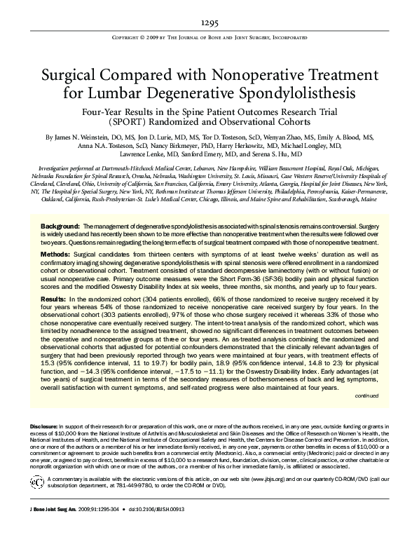 (PDF) Surgical Compared with Nonoperative Treatment for Lumbar Degenerative Spondylolisthesis