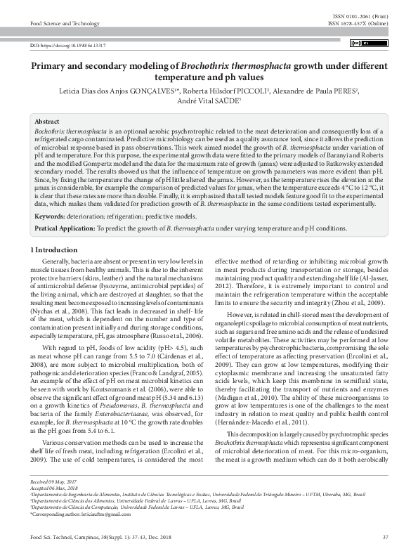 (PDF) Primary and secondary modeling of Brochothrix thermosphacta ...