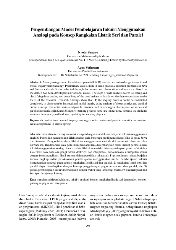 (PDF) Pengembangan Model Pembelajaran Inkuiri Menggunakan Analogi pada ...