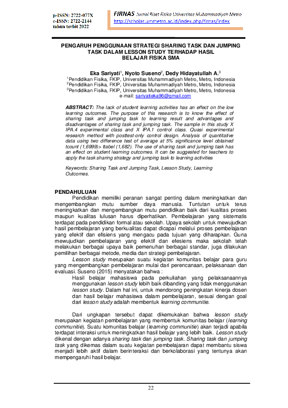 (PDF) Pengaruh Penggunaan Strategi Sharing Task Dan Jumping Task Dalam ...