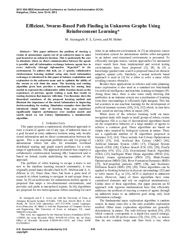 (PDF) Efficient, Swarm-Based Path Finding in Unknown Graphs Using Reinforcement Learning