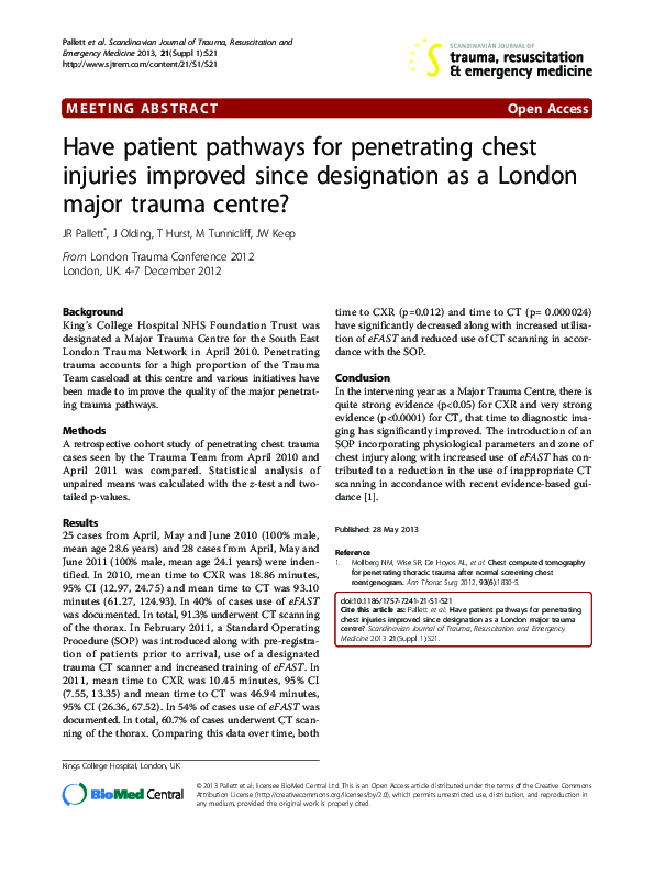 (PDF) Have patient pathways for penetrating chest injuries improved ...