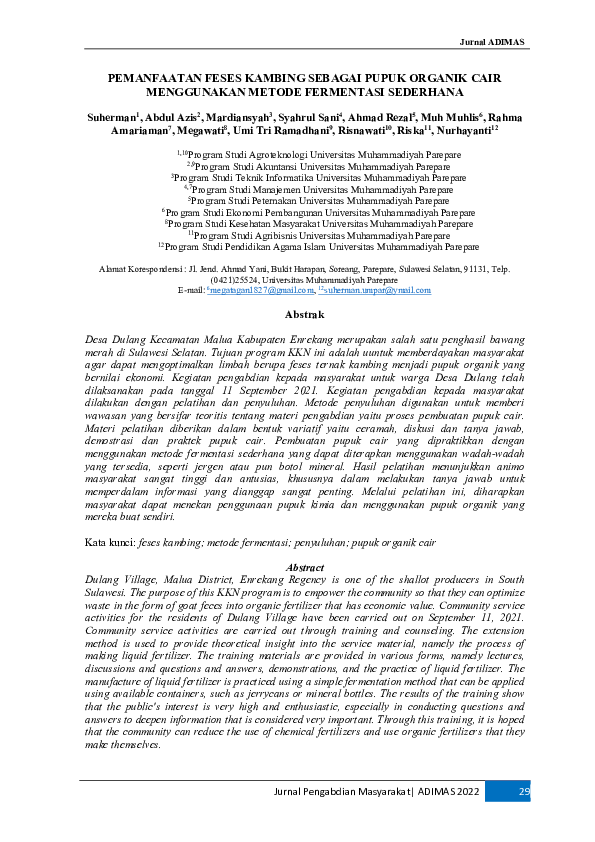 (PDF) Pemanfaatan Feses Kambing Sebagai Pupuk Organik Cair Menggunakan Metode Fermentasi ...