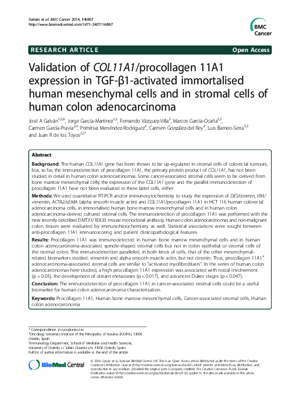 (PDF) Validation of COL11A1/procollagen 11A1 expression in TGF-β1 ...