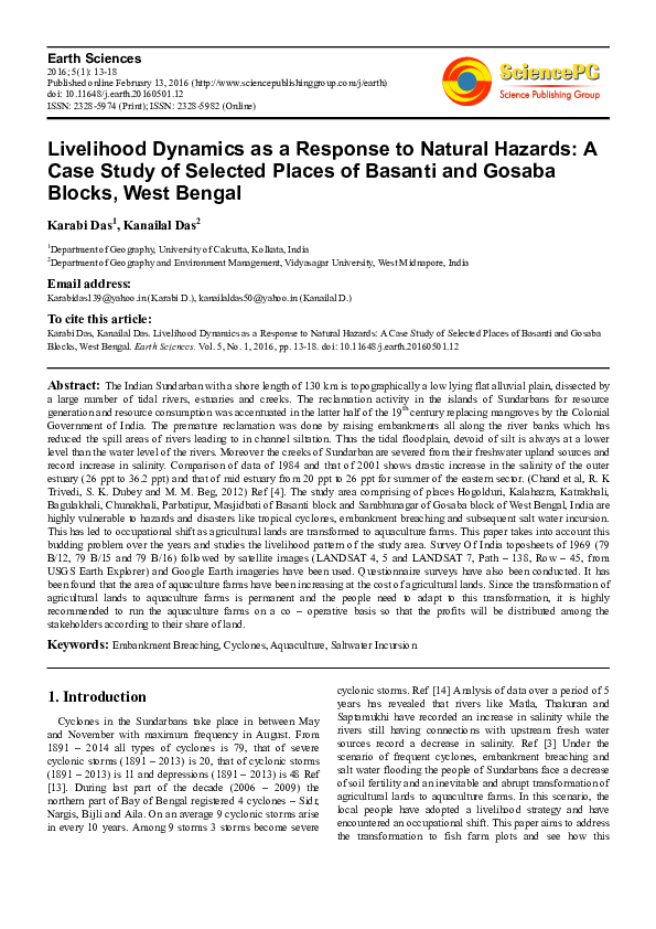 (PDF) Livelihood Dynamics as a Response to Natural Hazards: A Case ...
