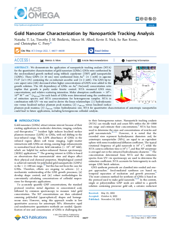(PDF) Gold Nanostar Characterization by Nanoparticle Tracking Analysis ...
