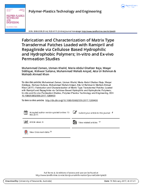 (PDF) Fabrication and characterization of a matrix-type transdermal ...
