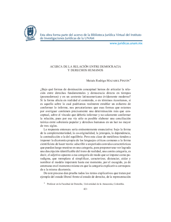 (PDF) Acerca de la relacion entre la democracia y Derechos Humanos