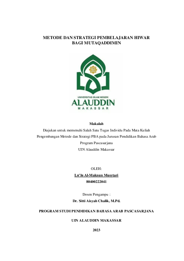 (PDF) METODE DAN STRATEGI PEMBELAJARAN HIWAR