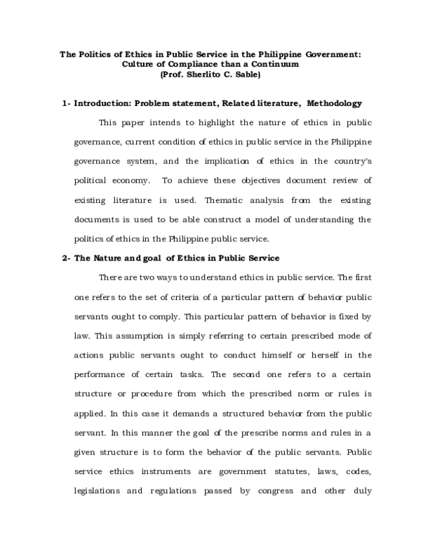 (PDF) The Politics of Ethics in Public Service