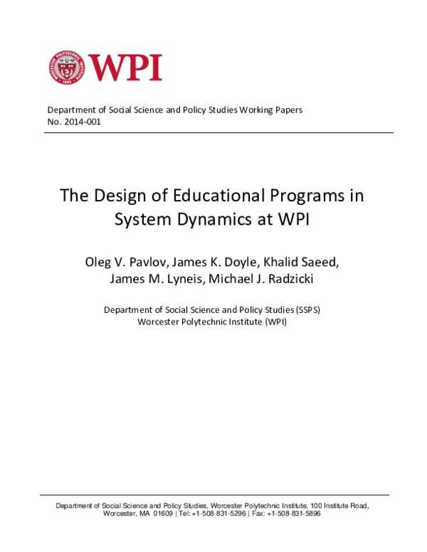 (PDF) The Design of Educational Programs in System Dynamics at WPI