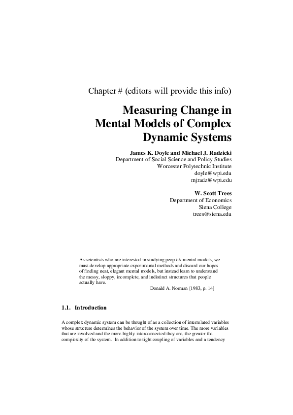 (PDF) Measuring Change in Mental Models of Complex Dynamic Systems