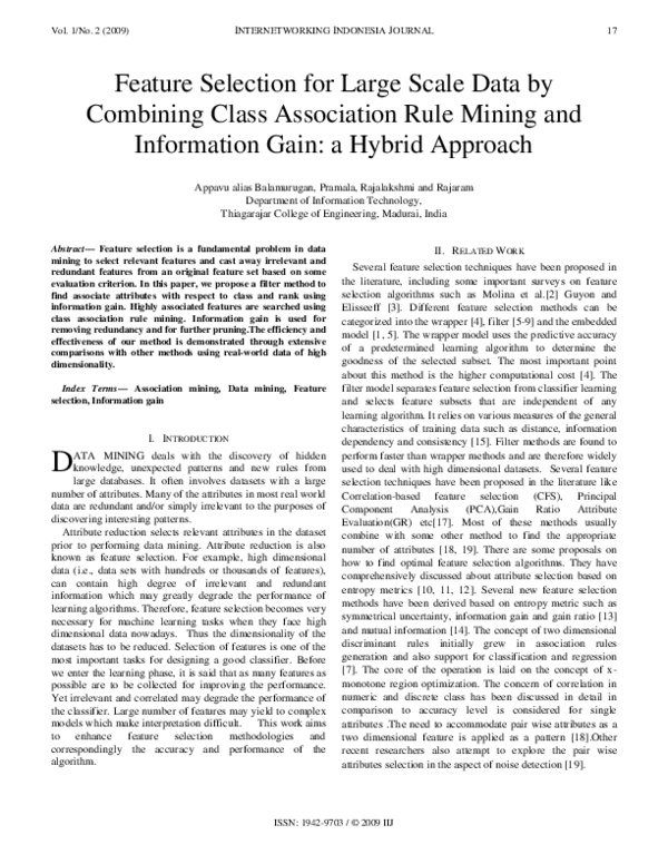 Pdf Feature Selection For Large Scale Data By Combining Class