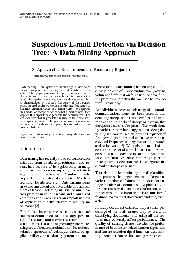 (PDF) Suspicious E-mail Detection via Decision Tree: A Data Mining Approach | APPAVU BALAMURUGAN ...