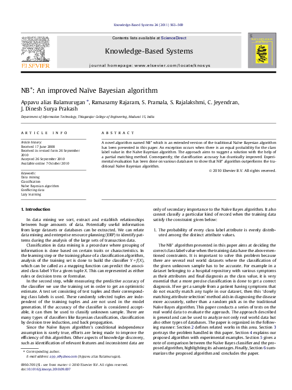 (PDF) NB+: An improved Naïve Bayesian algorithm