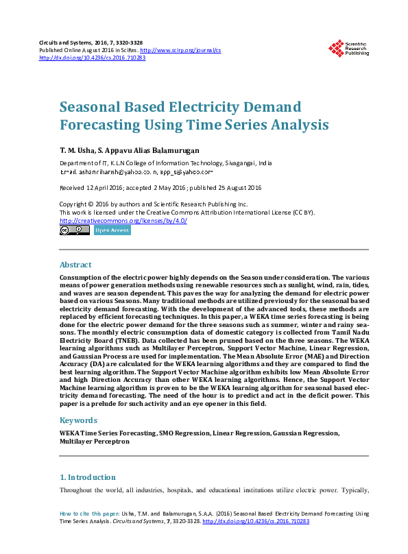 (PDF) Seasonal Based Electricity Demand Forecasting Using Time Series ...