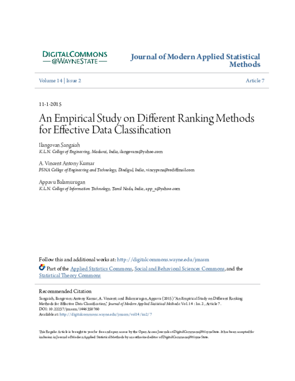 (PDF) An Empirical Study on Different Ranking Methods for Effective ...