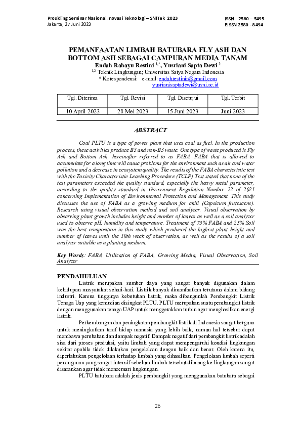 (PDF) Pemanfaatan Limbah Batubara Fly Ash Dan Bottom Ash Sebagai Campuran Media Tanam