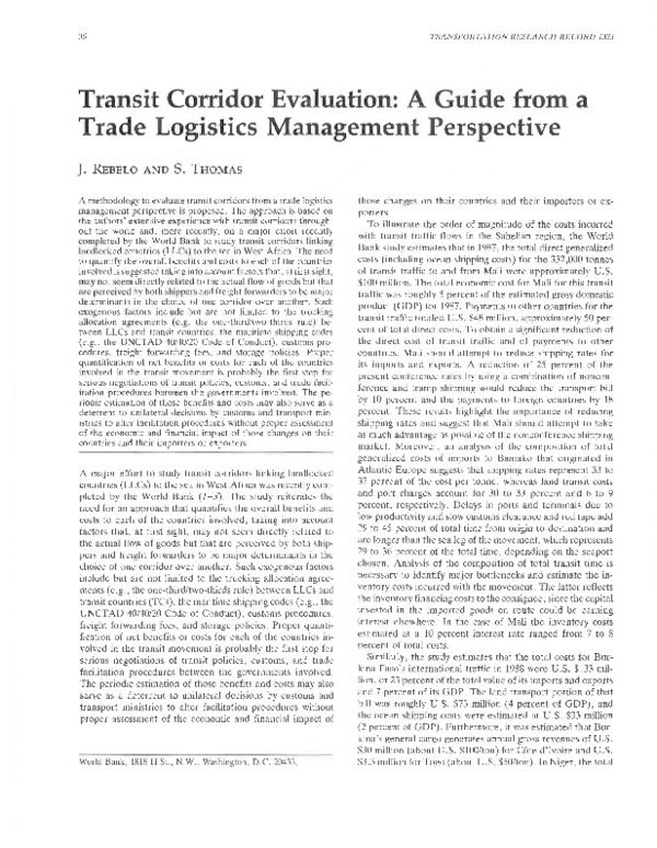 (PDF) Transit Corridor Evaluation: A Guide from a Trade Logistics ...