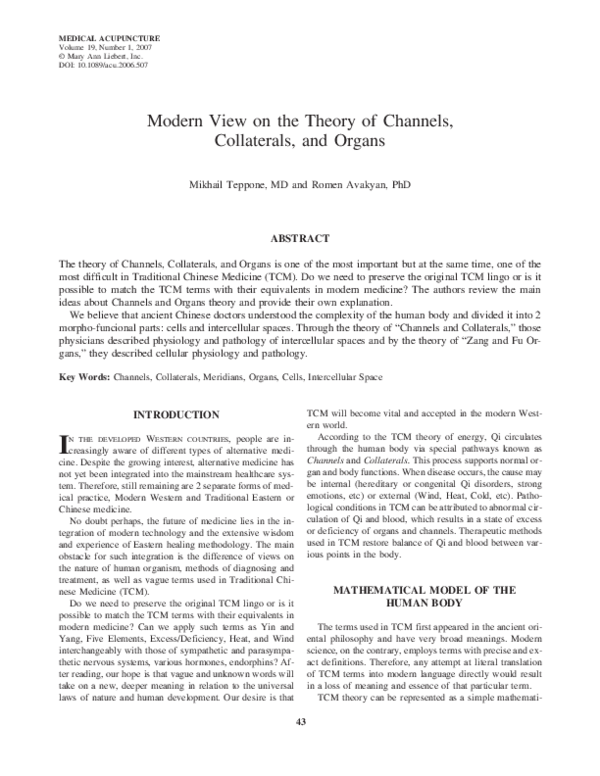(PDF) Modern View on The Theory of Channels, Collaterals, And Organs