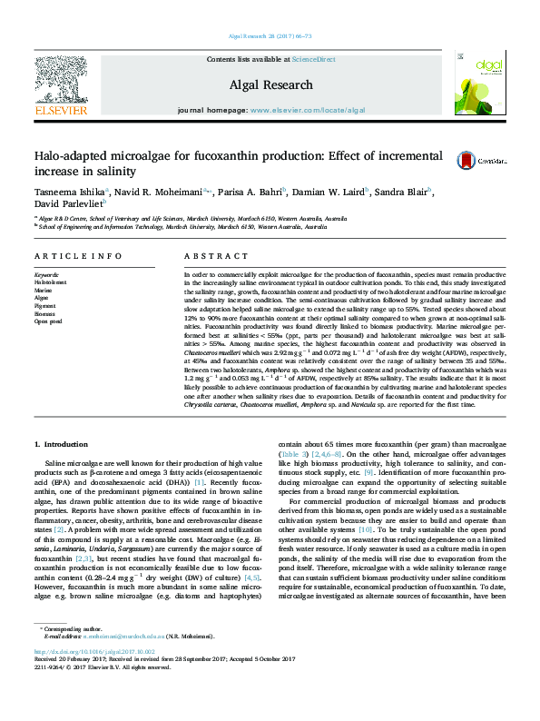 (PDF) Halo-adapted microalgae for fucoxanthin production: Effect of ...