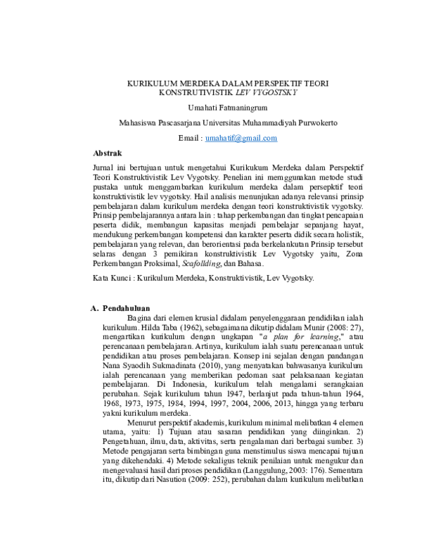 (PDF) KURIKULUM MERDEKA DALAM PERSPEKTIF TEORI KONSTRUTIVISTIK LEV VYGOSTSKY