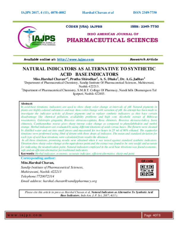 (PDF) Natural Indicators As Alternative To Synthetic Acid Base Indicators